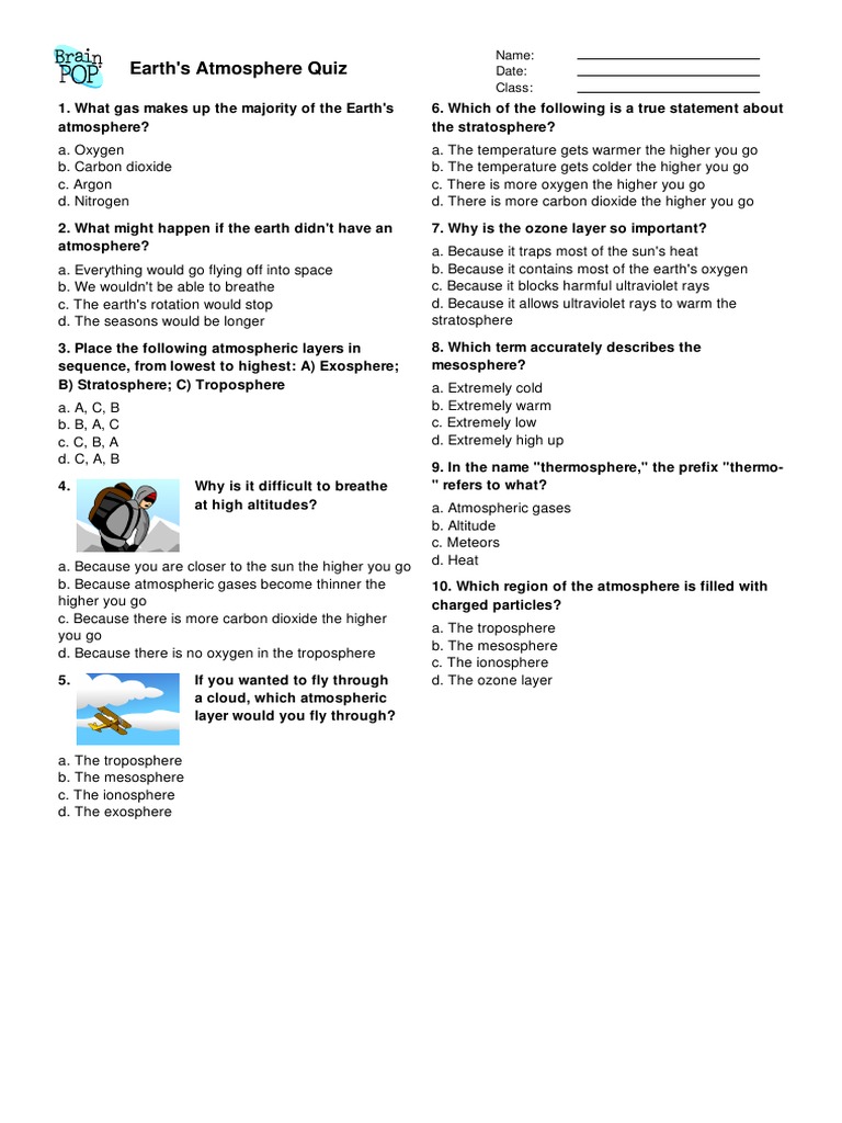 Atmosphere Quiz | PDF | Planets Of The Solar System | Atmosphere Of Earth