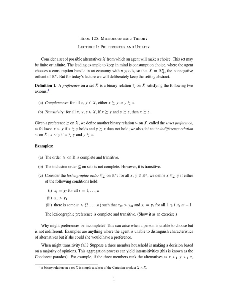 MICROECONOMIC THEORY LECTURE ON PREFERENCES AND UTILITY | PDF | Utility | Function (Mathematics)