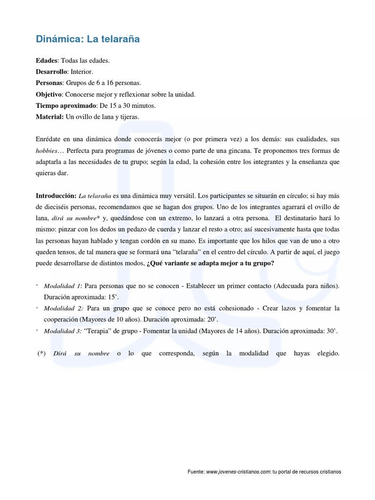 Dinamica La Telarana | PDF | Religión y creencia | Biblia