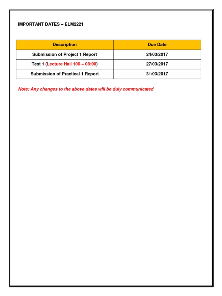 Important Dates | PDF