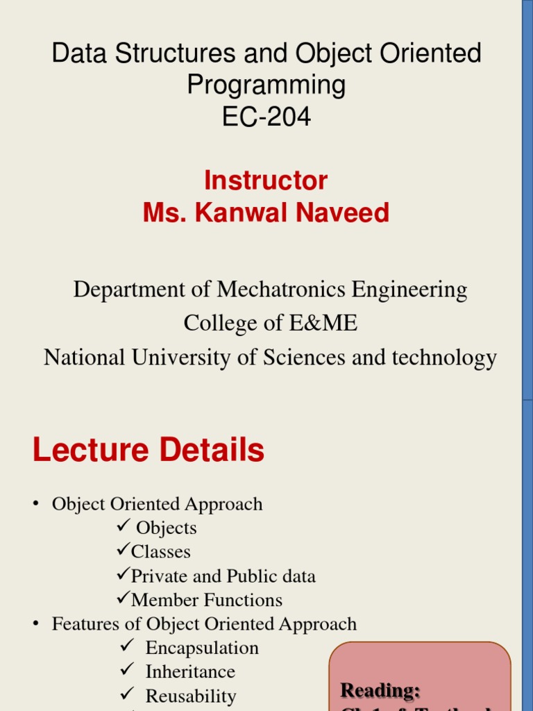 Data Structures and Object Oriented Programming EC-204: Instructor Ms. Kanwal Naveed | PDF ...