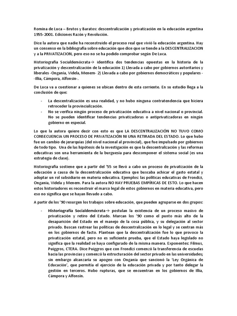 De Luca. Introduccion Brutos y Baratos | PDF | Privatización | Gobierno