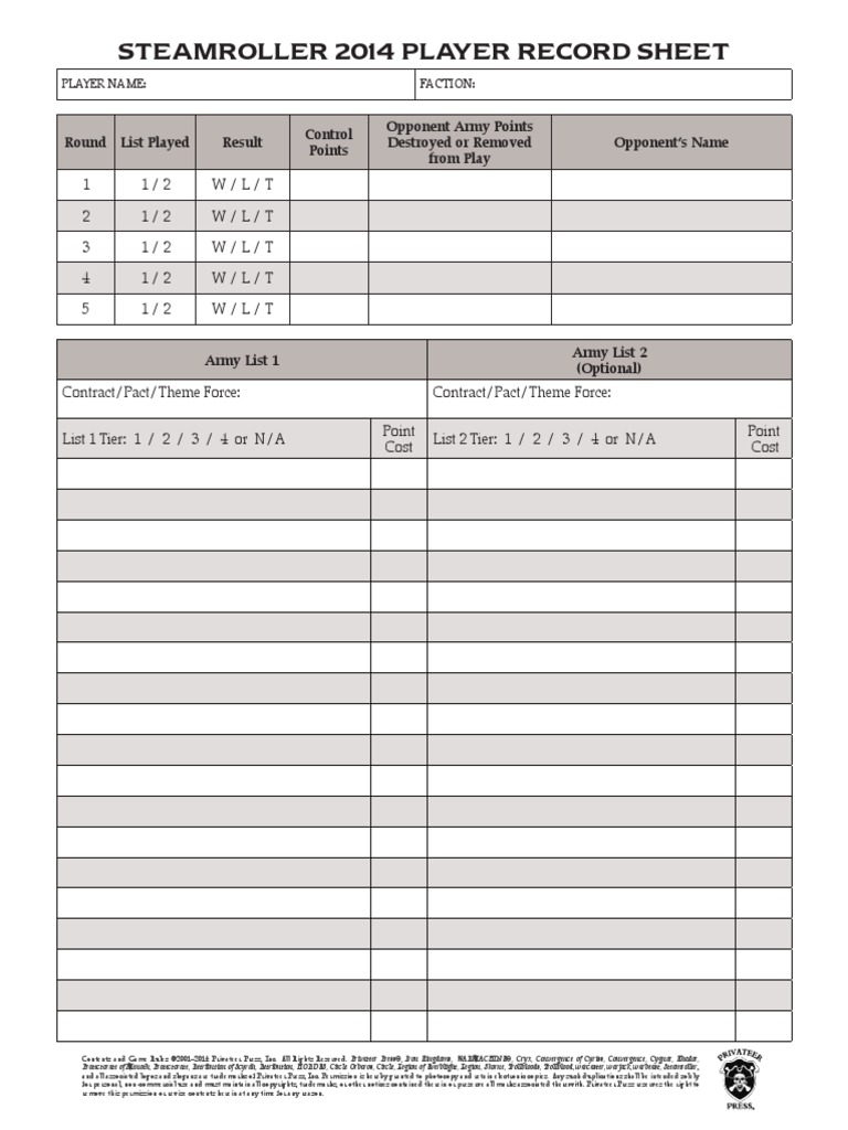 Steamroller 2014 Fillable Player Sheet | PDF | Property Law | Justice