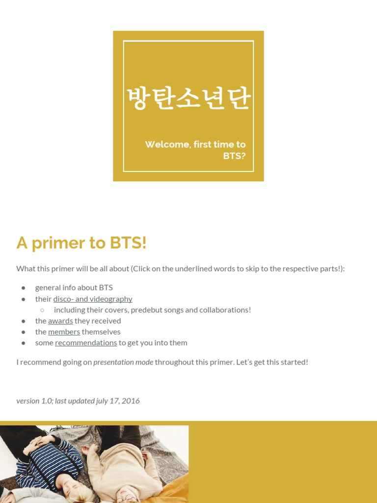 Welcome, First Time To BTS - / BTS Primer | PDF | Leisure ...