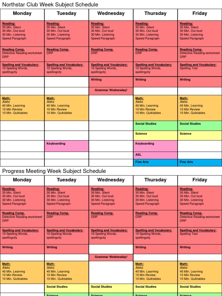 Subject by Day Shedule | PDF | Vocabulary | Psycholinguistics