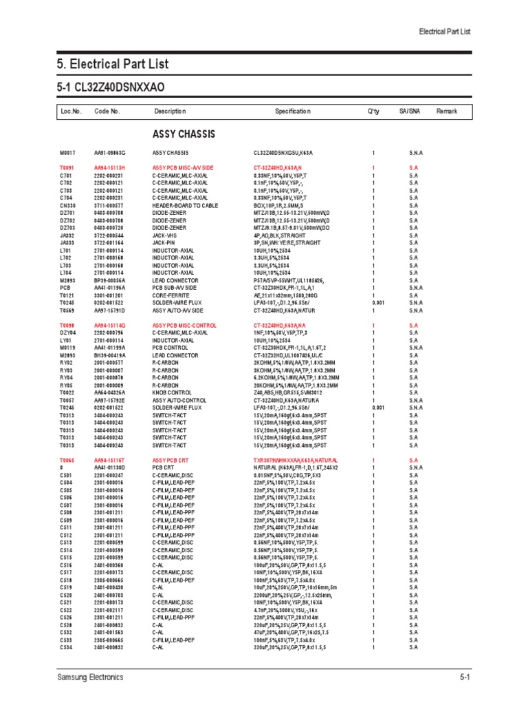Electrical Part List | PDF | Tin | Electronics