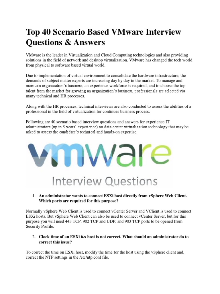 Top 40 Scenario Based VMware Interview Questions & Answers | PDF | Virtual Machine | Public Key ...