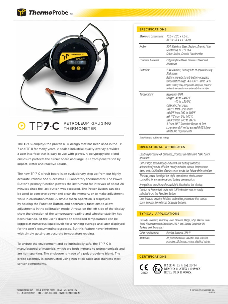 Data TP7C | PDF | Battery (Electricity) | Thermometer