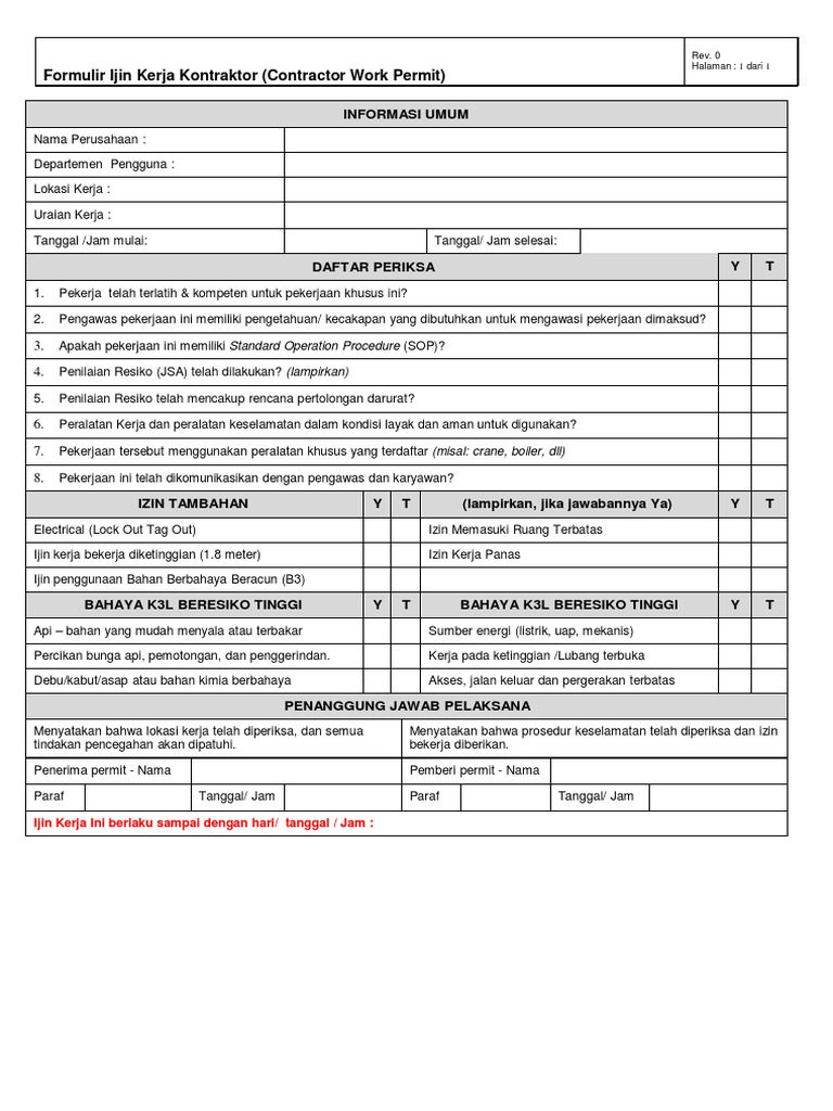 Dokumen - Tips Formulir Ijin Kerja Umum | PDF