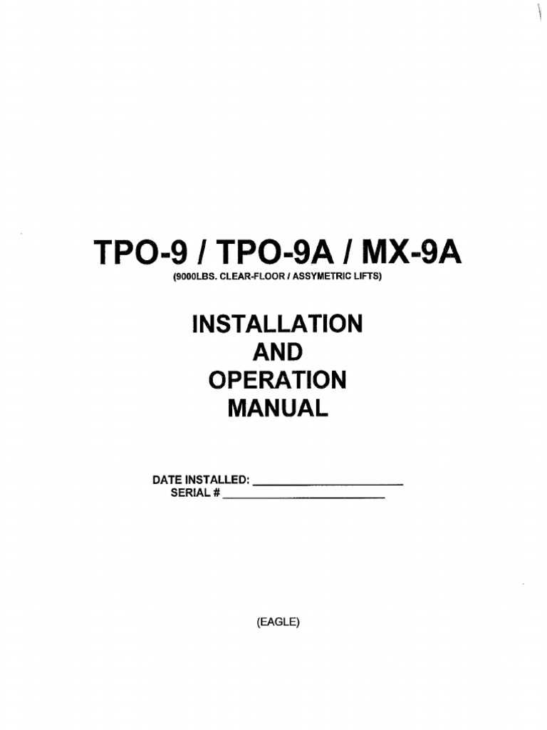 Two 2 Post Lift TP9 9,000 Lbs Pounds | PDF