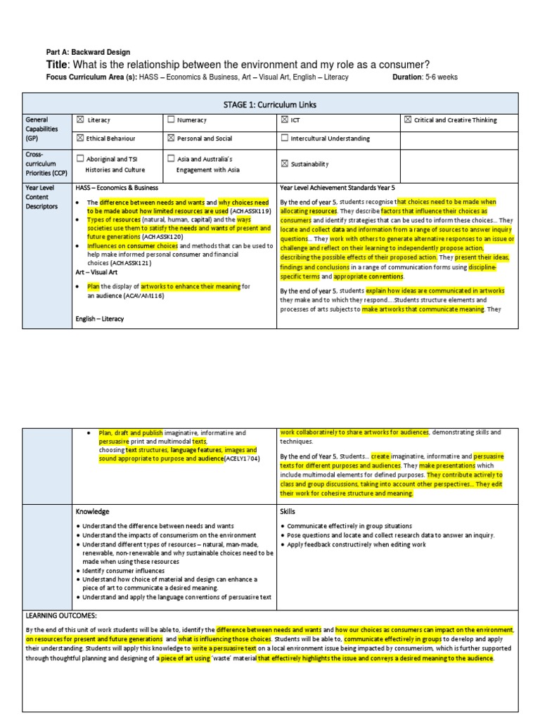 Backward Unit Design Plan | PDF | Resource | Educational Assessment