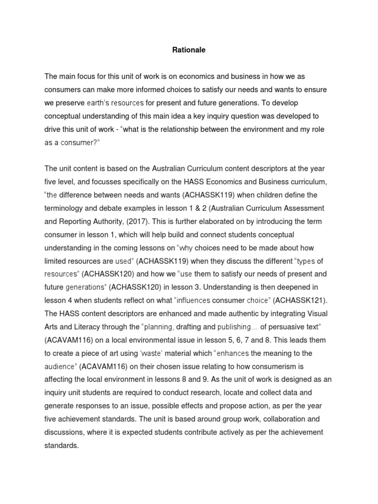 Backward Unit Design Rationale | PDF | Educational Assessment ...