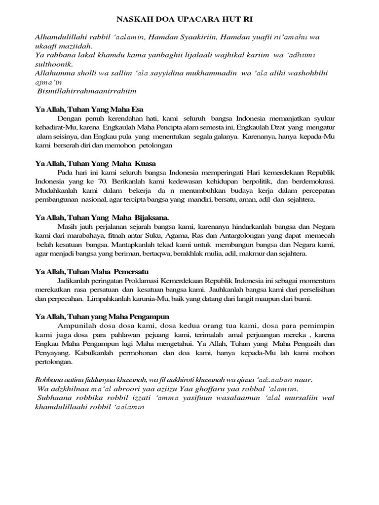 Naskah Doa Upacara Hut Ri | PDF