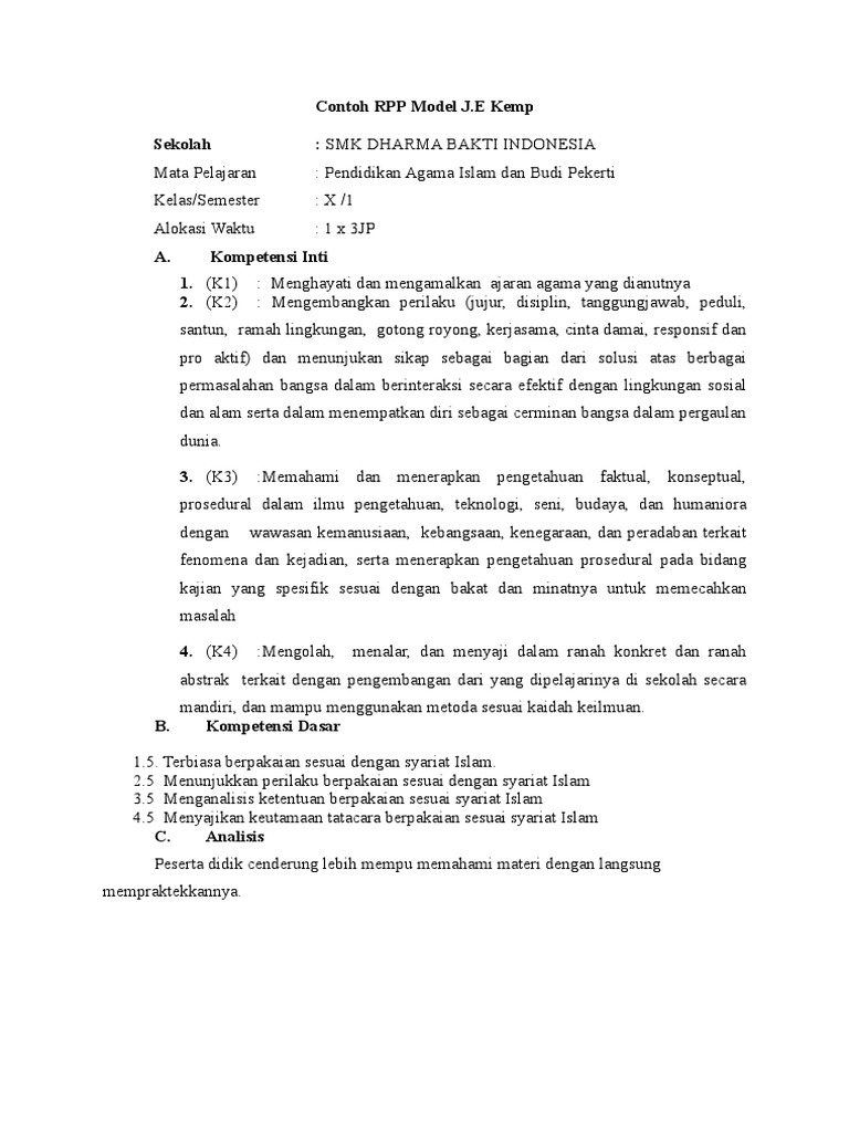 Contoh RPP Model Jerold E. Kemp | PDF