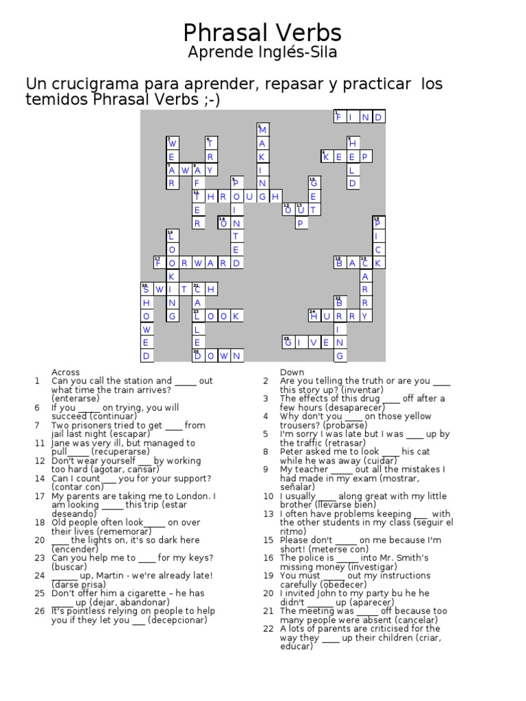 Answer Key Crucigrama