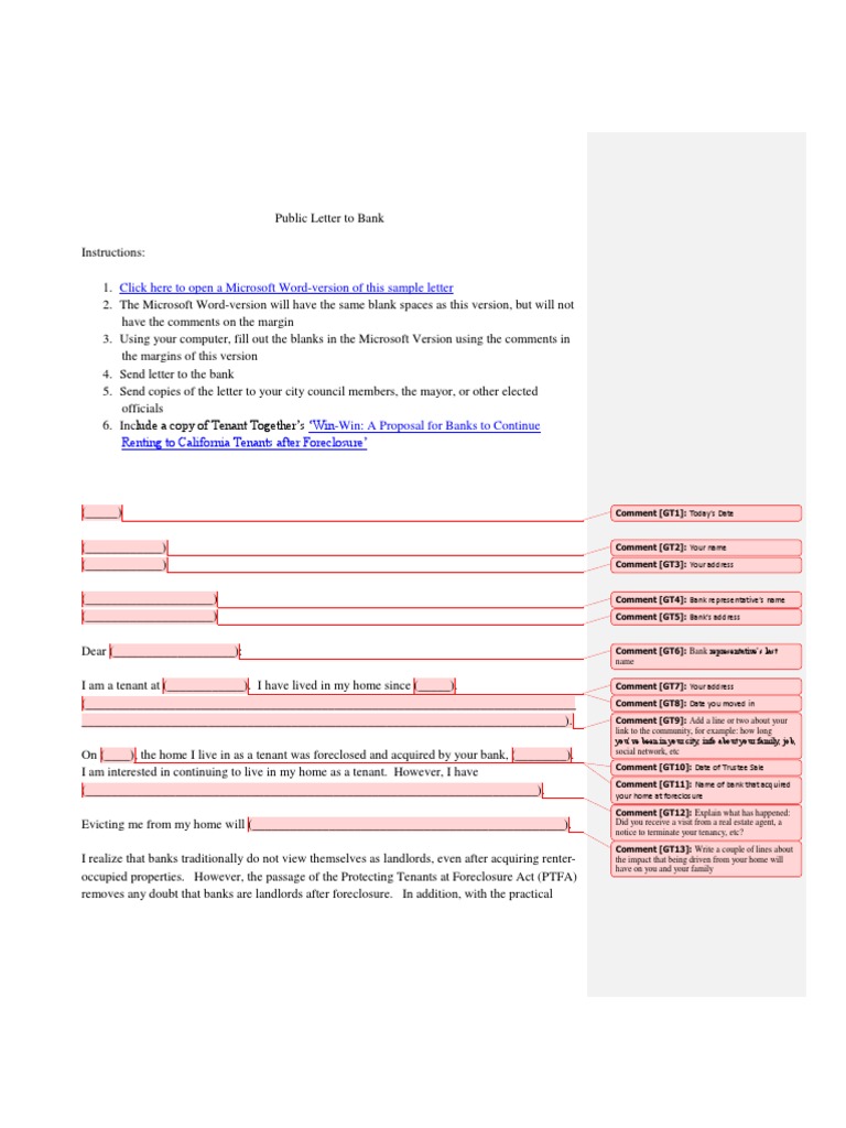 Sample Bank Instruction Letter | PDF | Leasehold Estate | Landlord