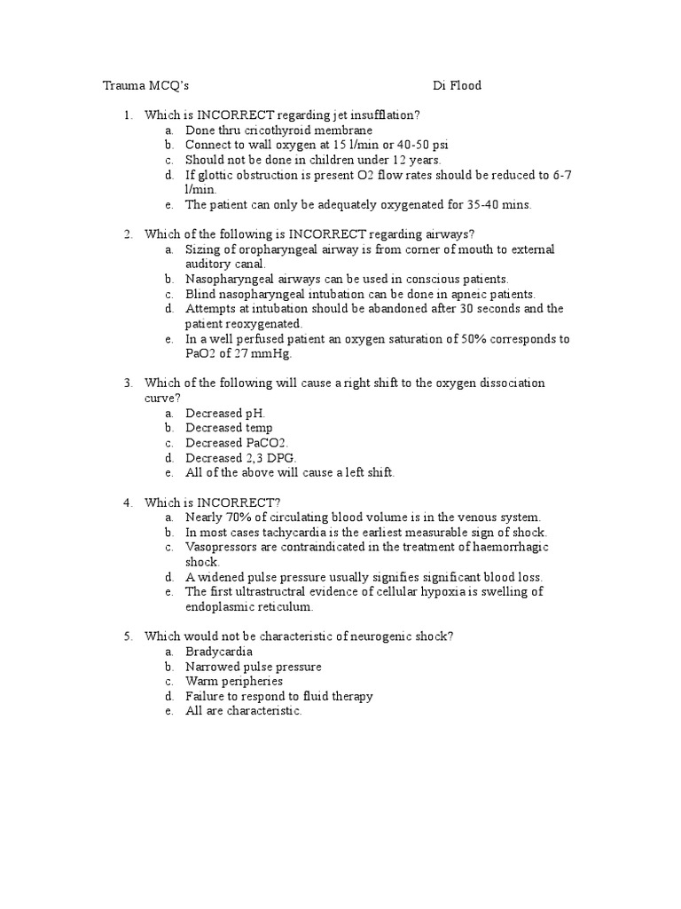Trauma MCQ Di | PDF | Shock (Circulatory) | Vertebral Column