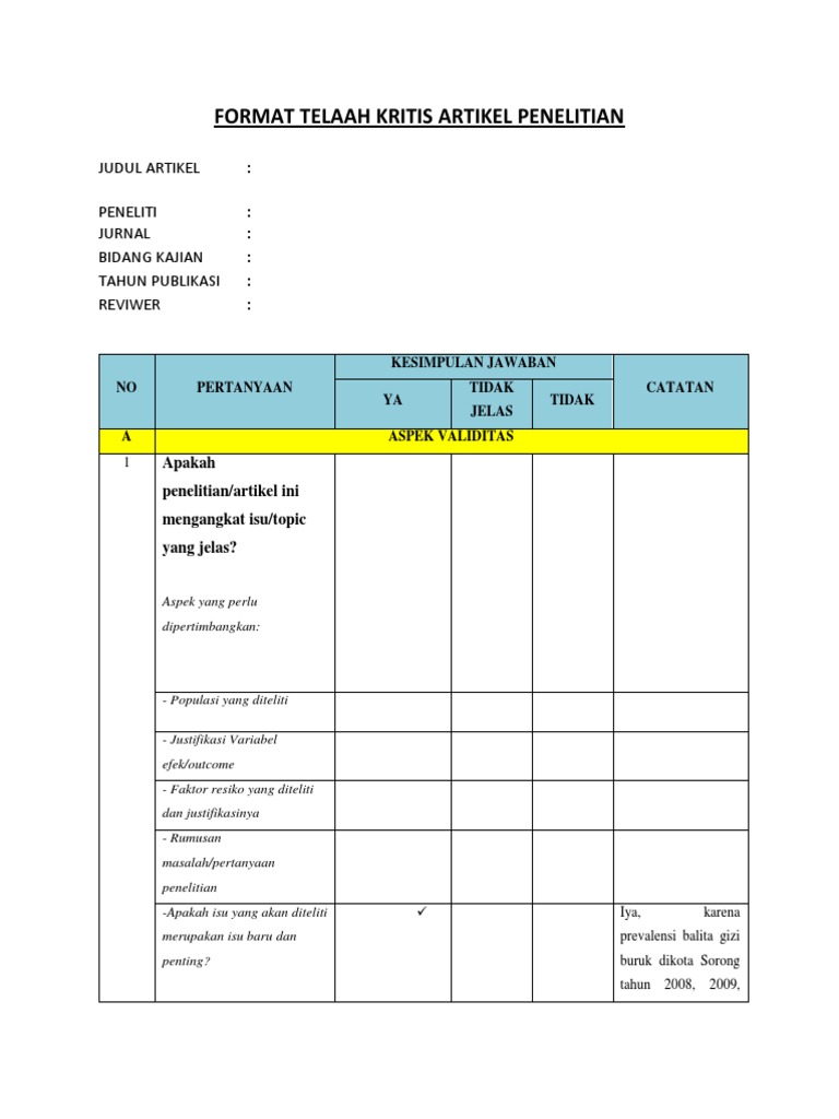 Format Telaah Kritis Artikel Penelitian | PDF