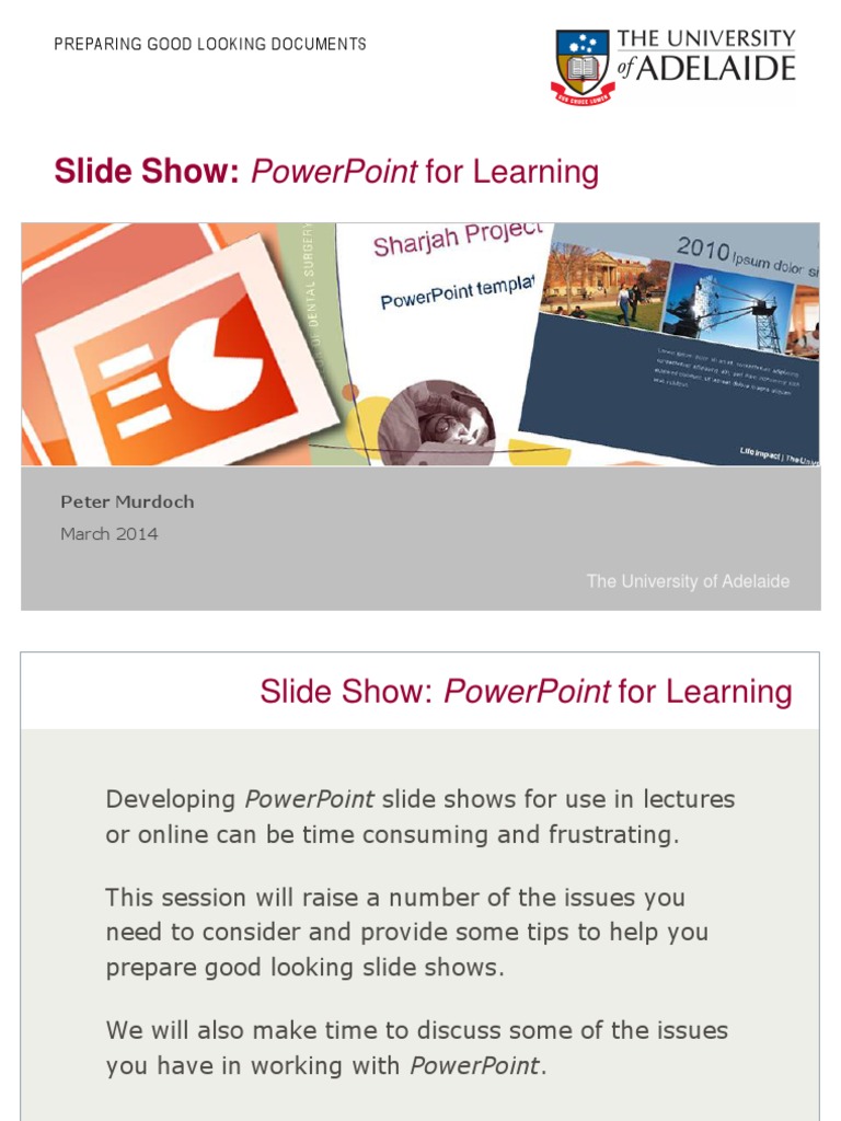 Slide Show: Powerpoint For Learning: Preparing Good Looking Documents ...