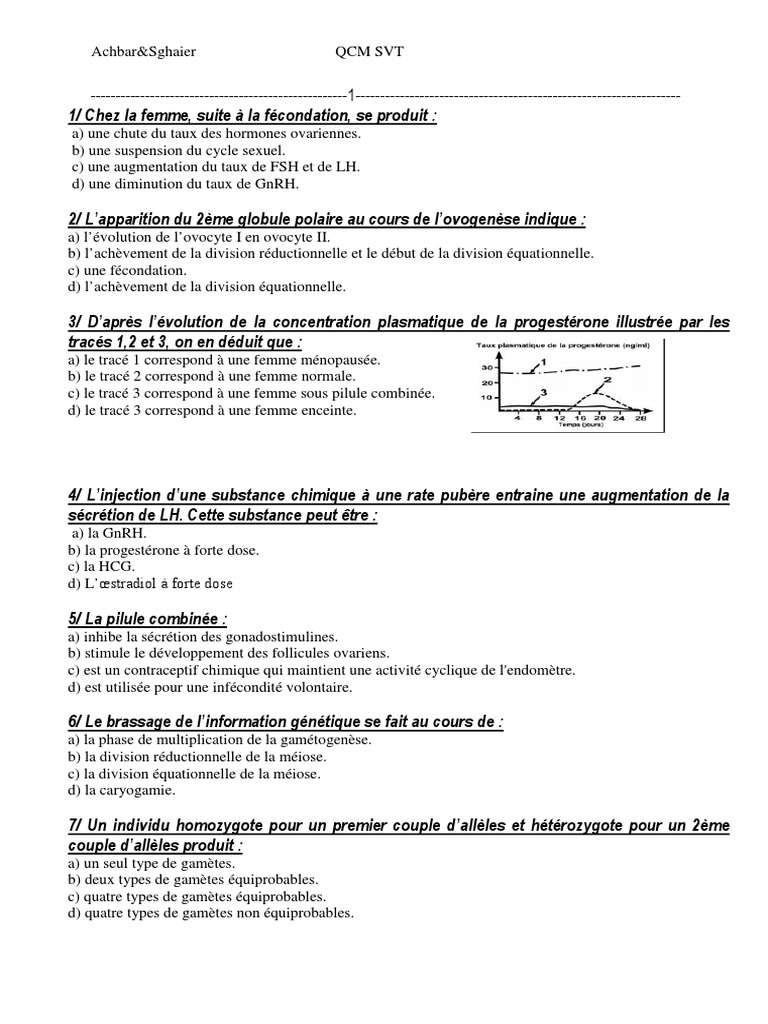 QCM SVT : Fécondation et Hormones | PDF | Système immunitaire adaptatif ...
