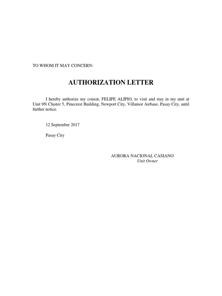 Authorization Letter Template in Tagalog | PDF