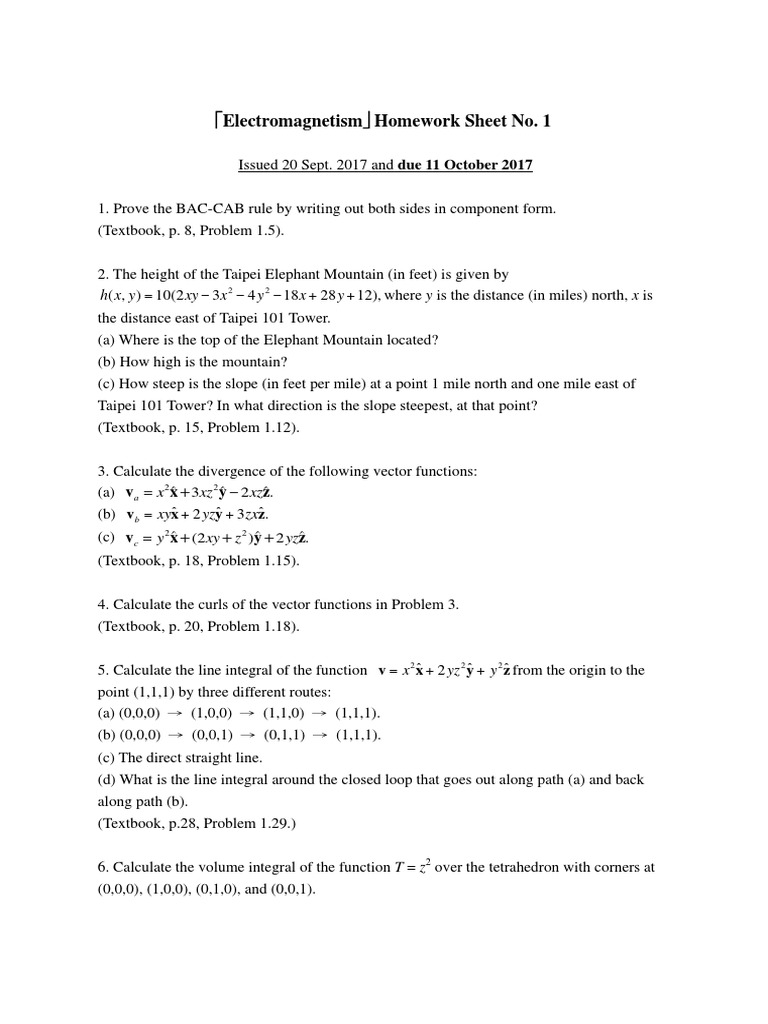 EM1 hw1pdf | Download Free PDF | Multivariable Calculus | Mathematical Objects
