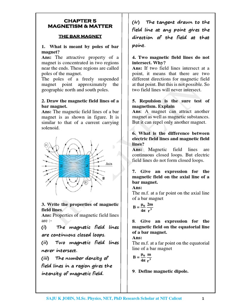 XII Physics Chapter 5 - Magnetism Matter Saju Hsslive | PDF | Magnetic ...