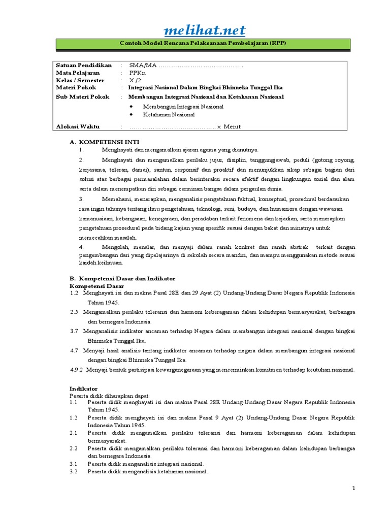 RPP PPKN 10B KP 1 (Bab 3) - Melihat - Net - Integrasi Nasional Dalam ...