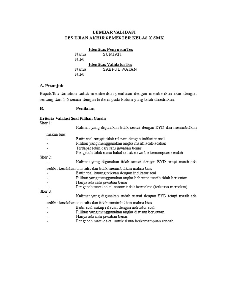 Lembar Validasi Indeks Aiken-1 | PDF