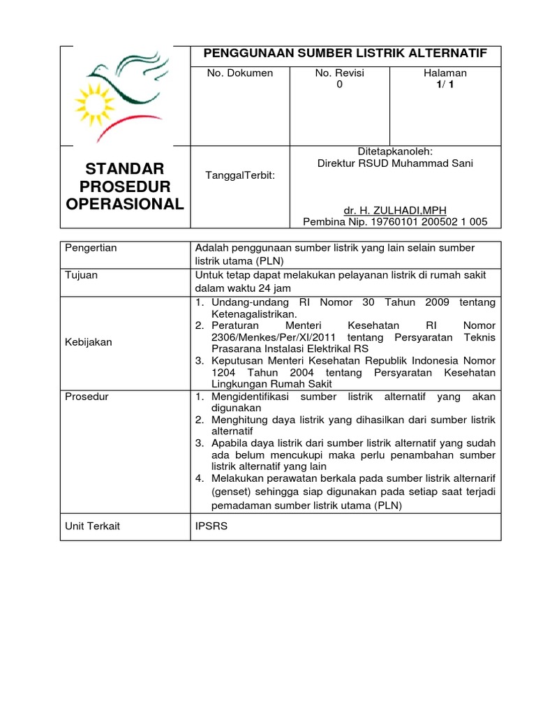 SOP Penggunaan Sumber Alternatif Listrik | PDF