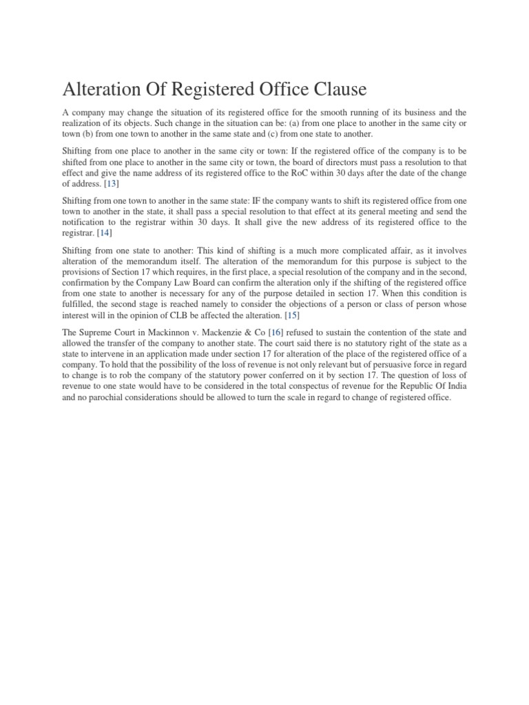 Case Study-Alteration of Registered Office Clause | PDF ...