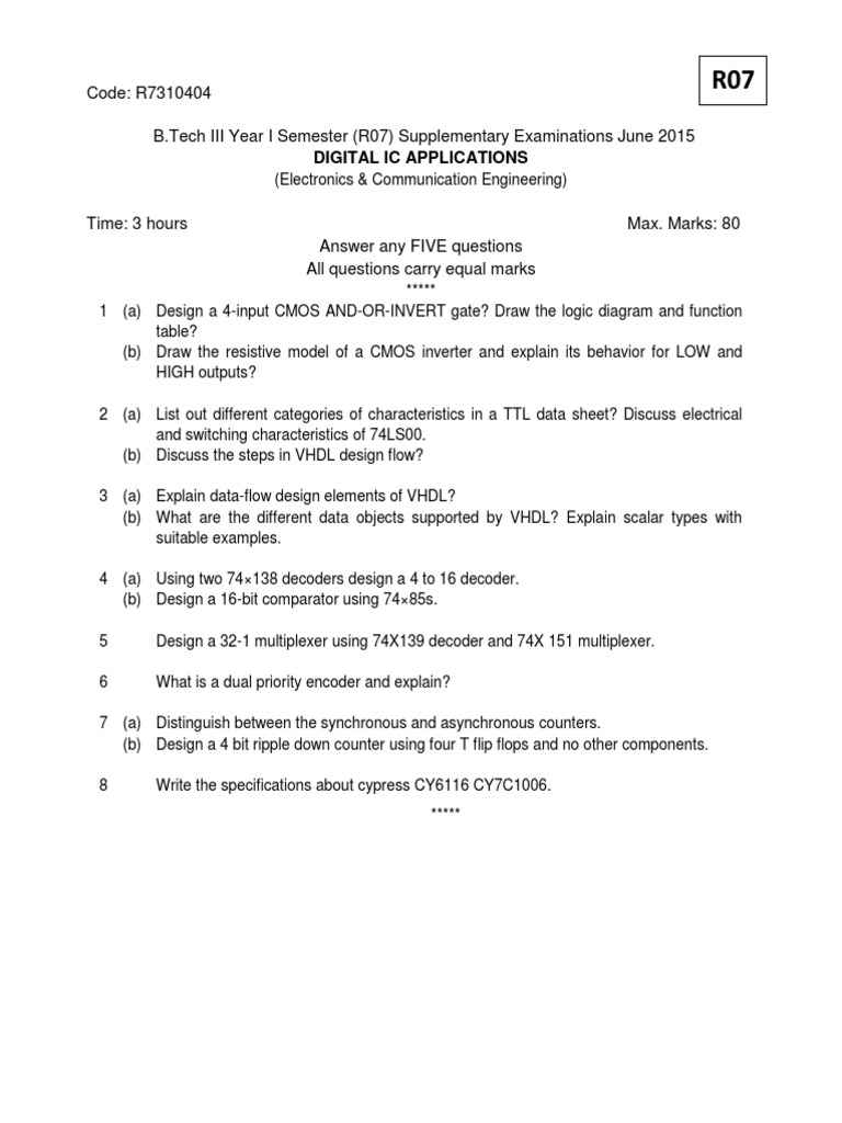 Digital IC Applications Exam Questions | PDF | Computers