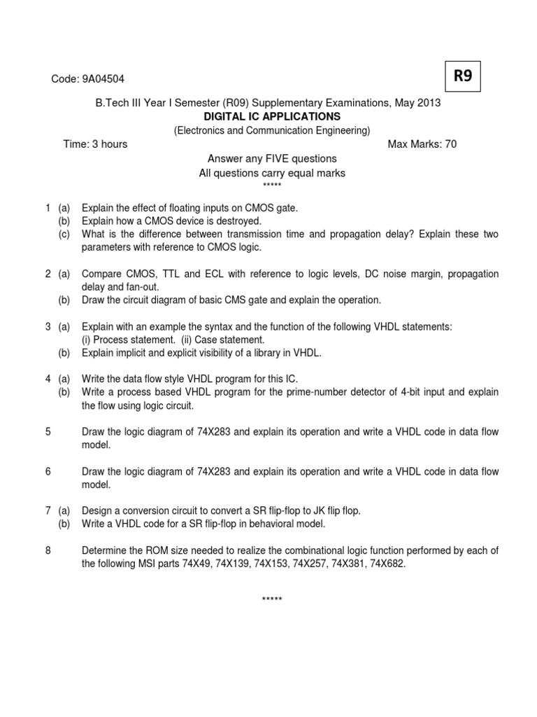 Digital IC Applications Exam Questions | PDF