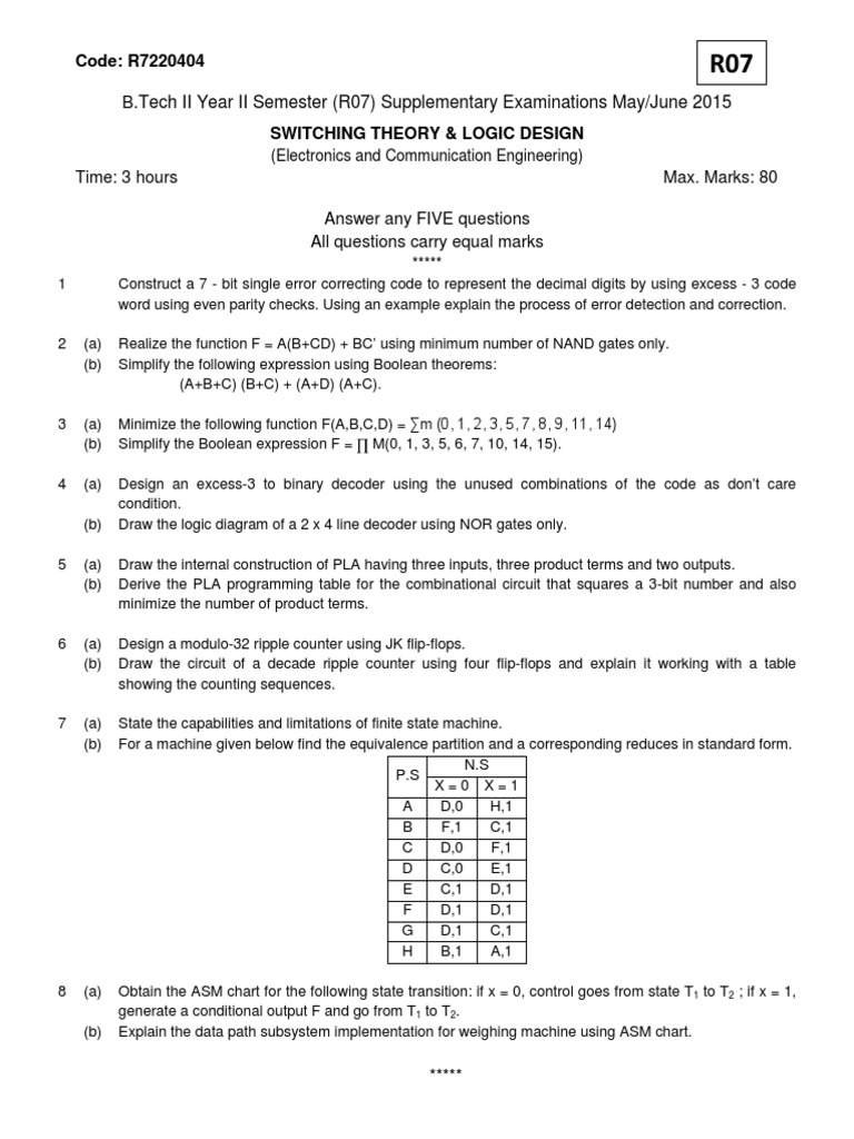 Switching Theory & Logic Design Exam Guide | PDF | Electronic Design ...