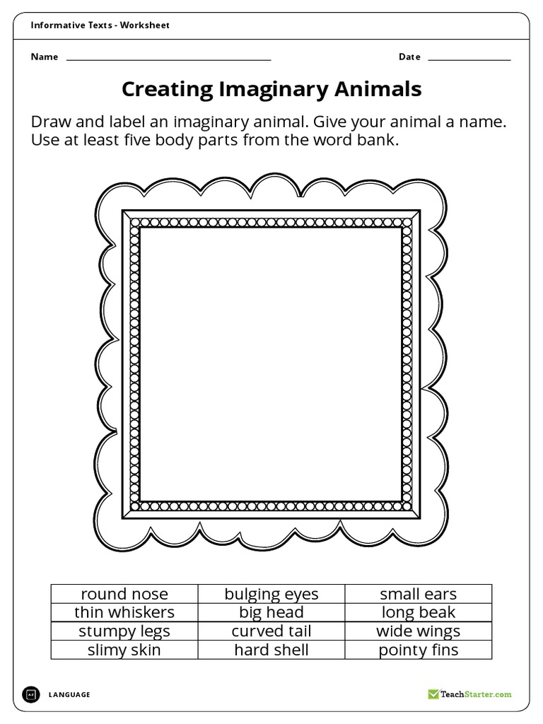 Teachstarter Creating An Imaginary Animal Descriptive Language Activity ...