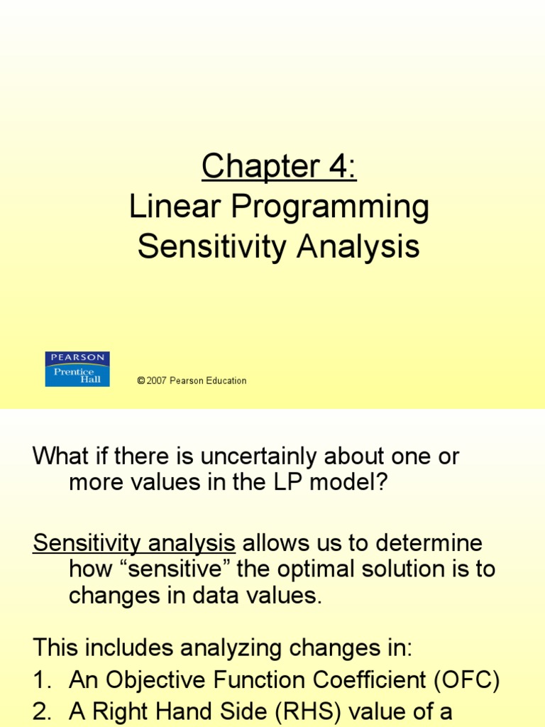 Linear Programming Sensitivity Analysis: © 2007 Pearson Education | PDF | Mathematical ...