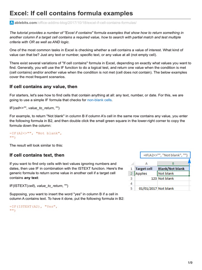 Excel If Cell Contains Formula Examples | PDF | String (Computer ...