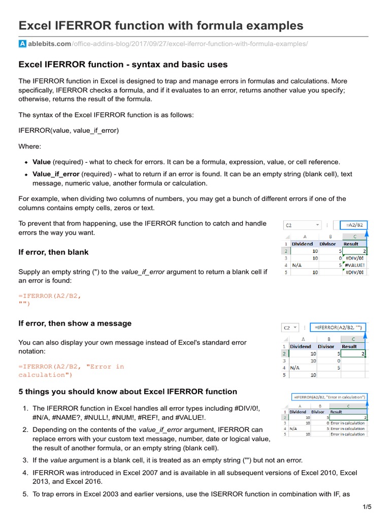 Excel IFERROR Function With Formula Examples | PDF | Formula ...
