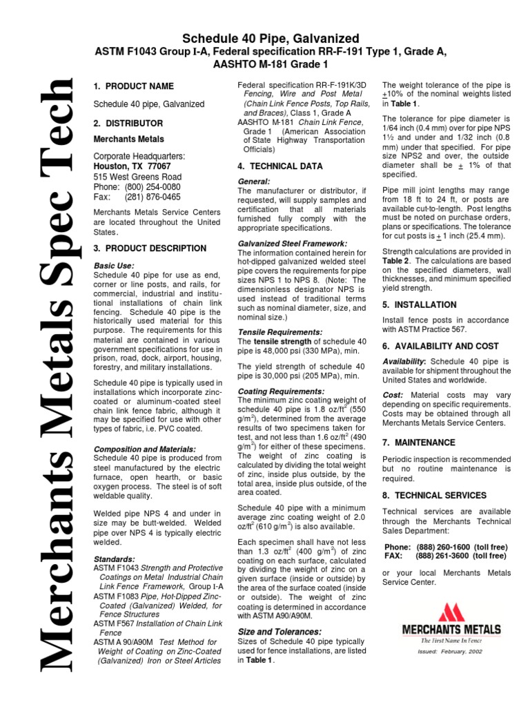 Spec Schedule40 Pipe Galvanized PDF | PDF | Galvanization | Pipe (Fluid ...