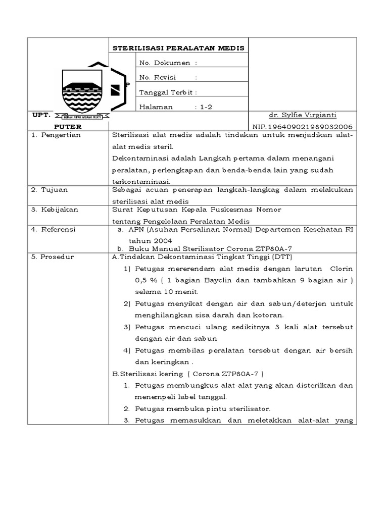 SOP Sterilisasi Peralatan Medis Puter Final | PDF