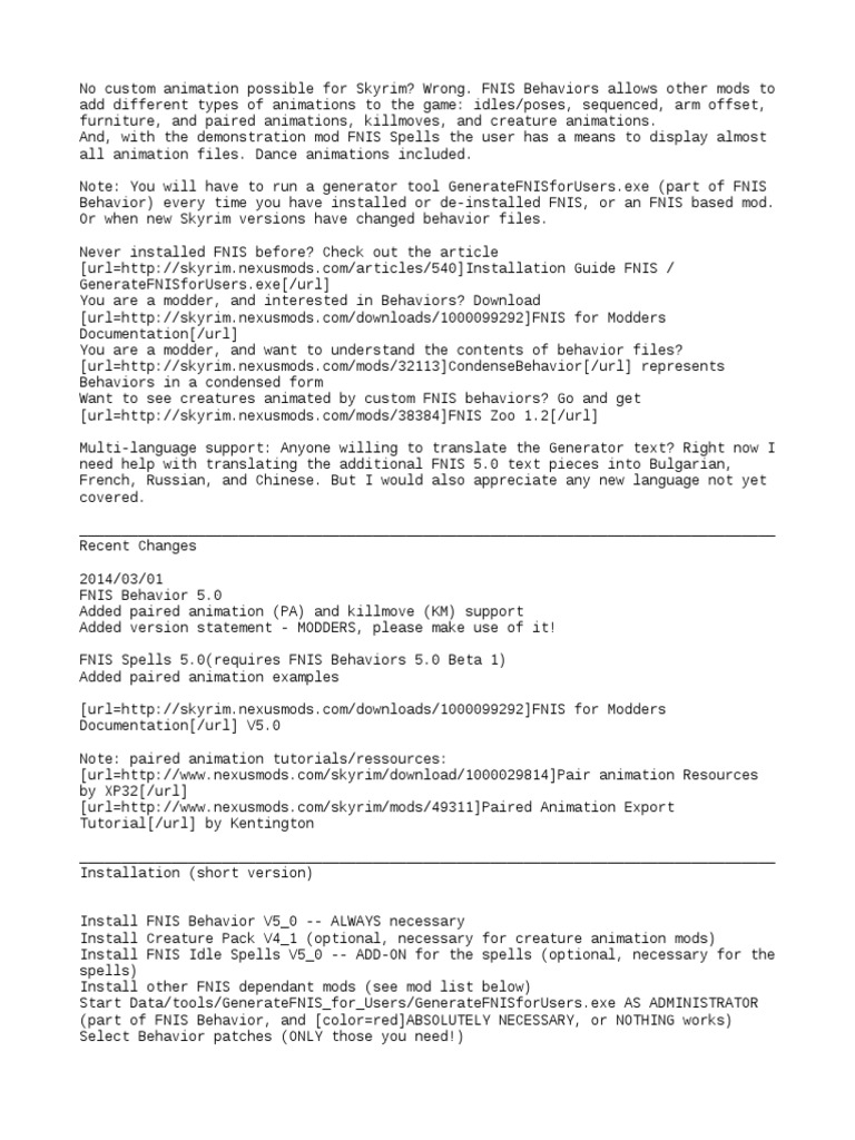 FNIS Readme 5.0 | PDF | Microsoft Windows | Windows Registry