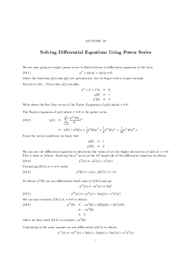 Solving Differential Equations Using Power Series: Example | PDF | Equations | Power Series