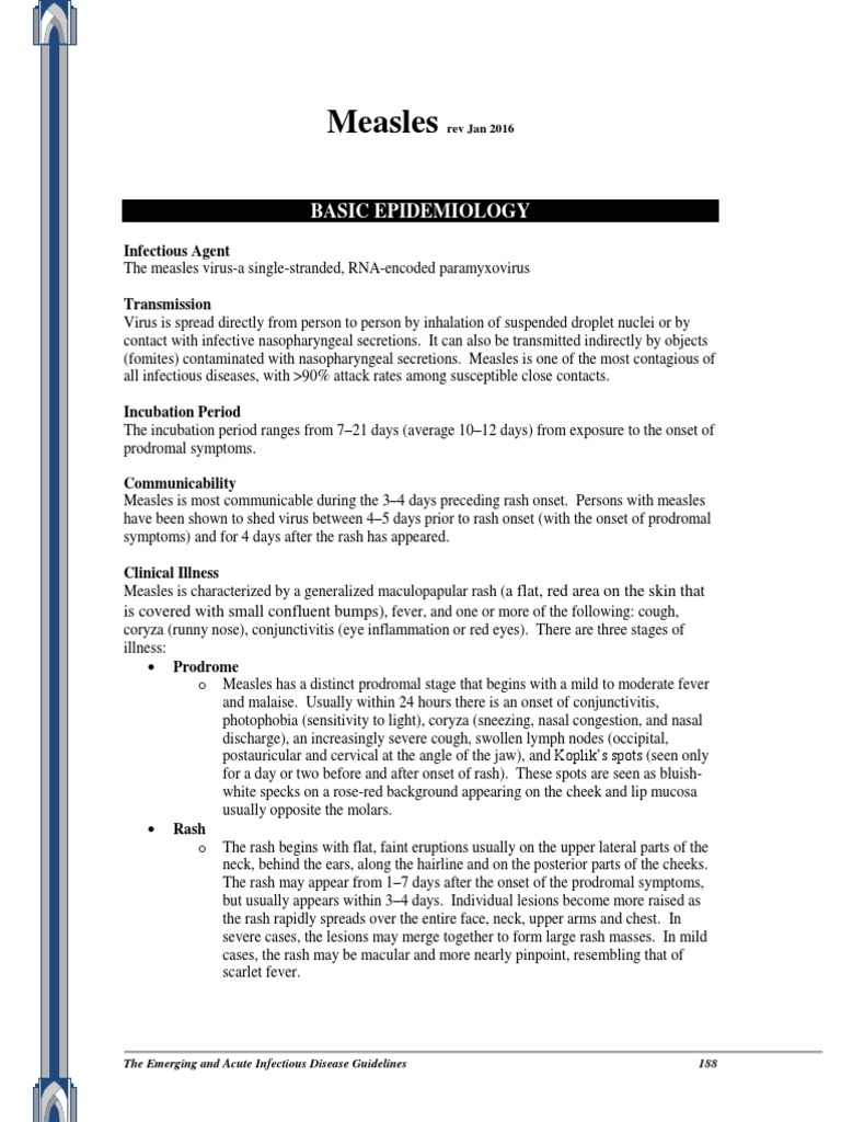 Measles Basics: Transmission, Incubation, Communicability | PDF ...