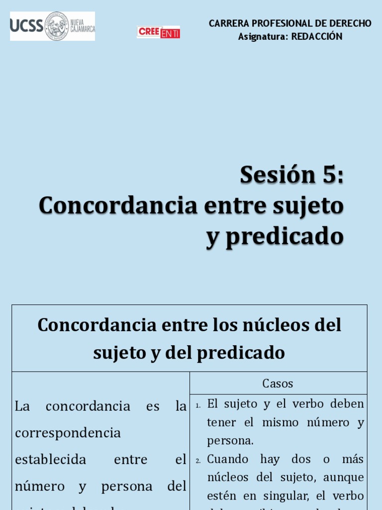 Sesion5_Concordancia Entre Sujeto y Predicado | Asunto (gramática ...