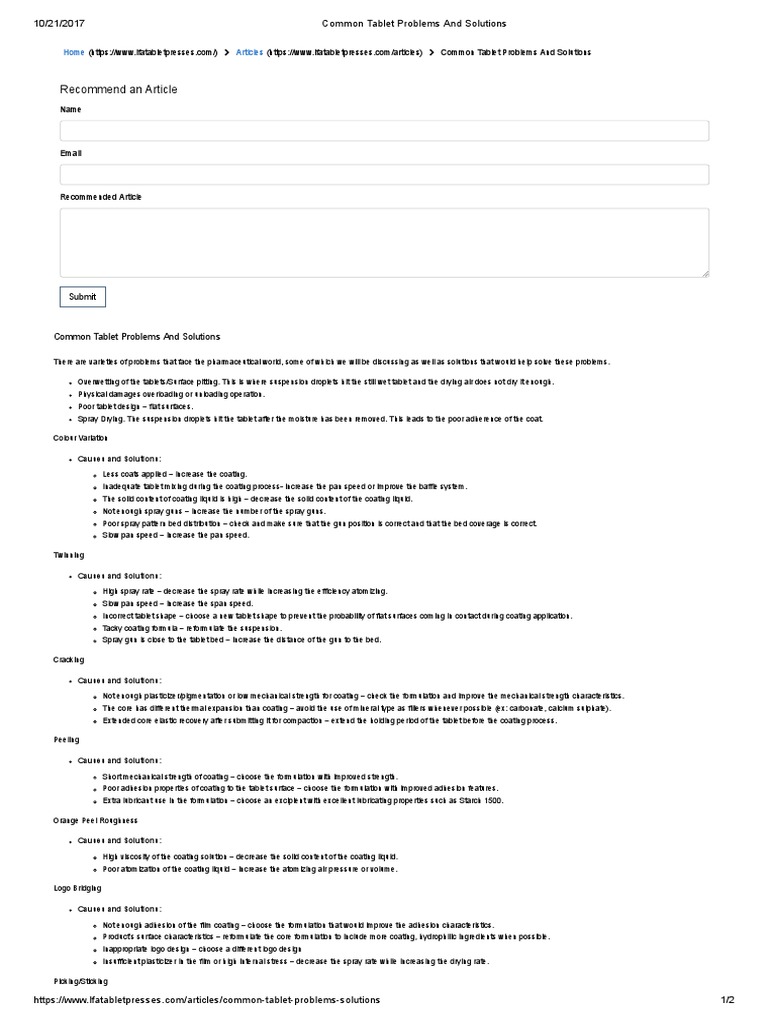 Common Tablet Problems and Solutions | PDF | Tablet (Pharmacy) | Pharmaceutical Formulation