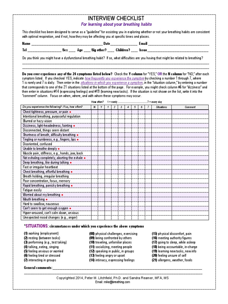 Interview Checklist | PDF | Fatigue (Medical) | Breathing