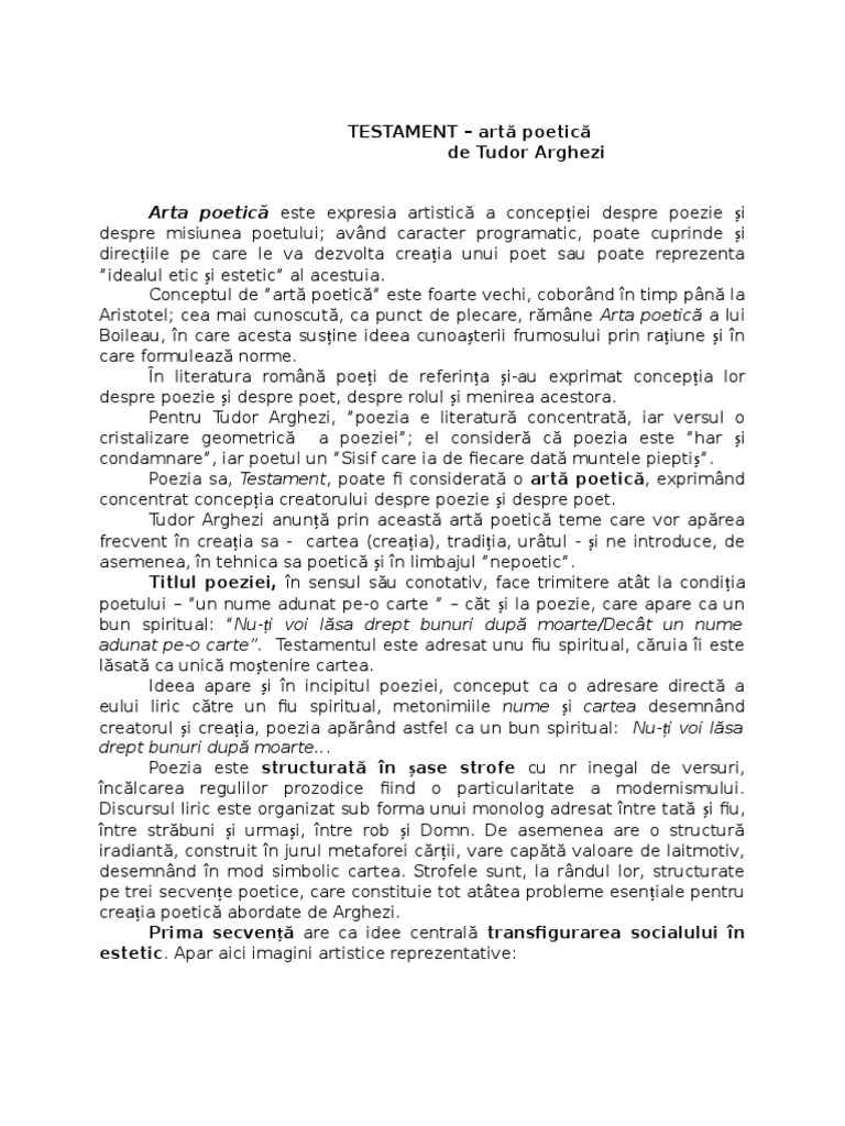 Eseu bac tema si viziunea Testament