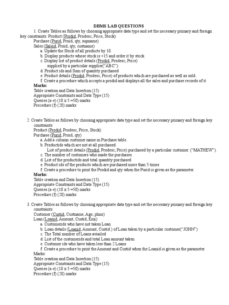 Cs2258 Dbms Lab Questions | PDF | Data Management Software | Data Management