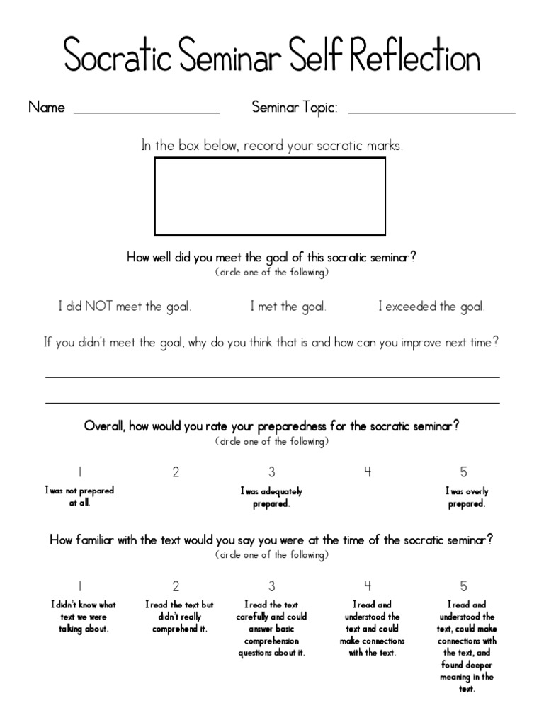 Socratic Seminar Self Reflection Rubric | PDF | Communication ...
