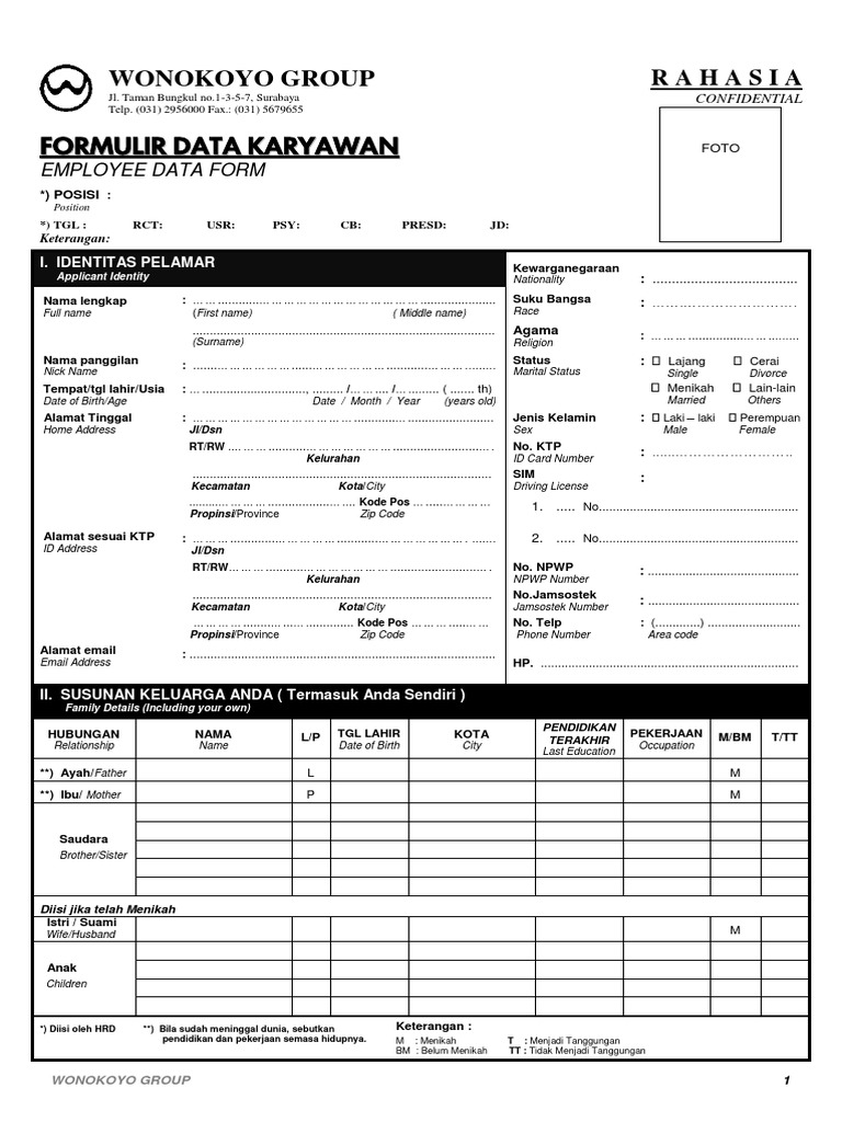 Formulir Data Karyawan | PDF | Bahasa